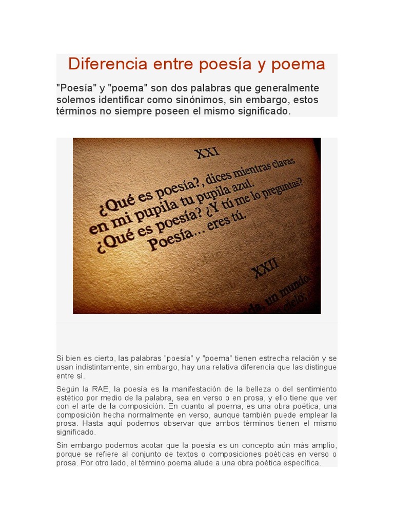 Diferencia Entre Poesía y Poema | PDF Diferencia Entre Poesía y Poema | PDF