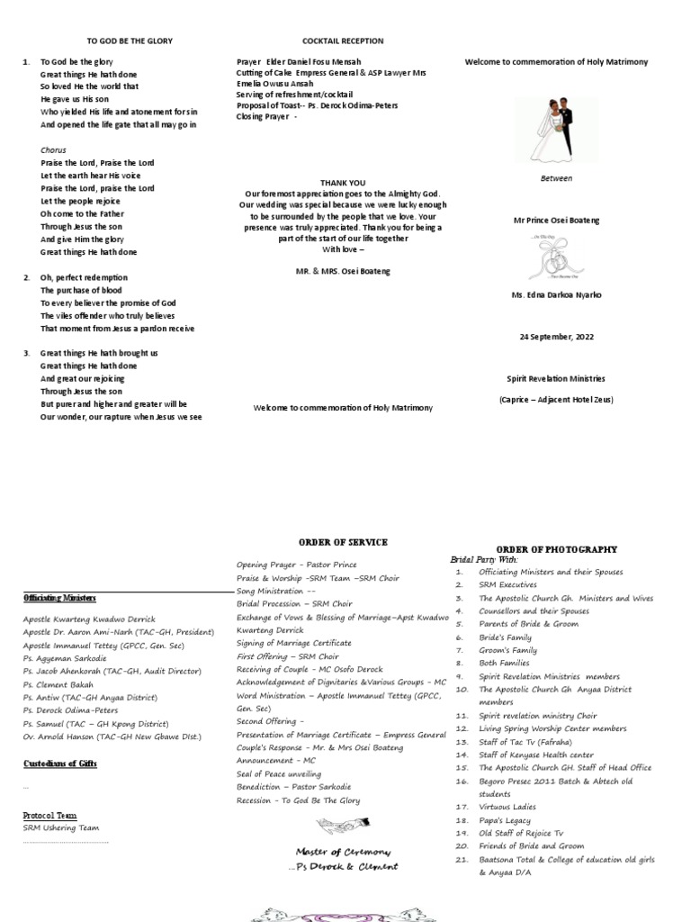 Draft Wedding Program (1) For Ps Selorm and Mrilyn | PDF