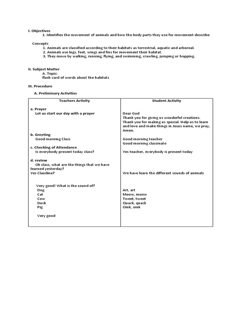 Detailed Lesson Plan | PDF | Habitat | Fish
