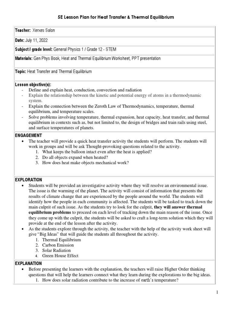 Heat Transfer & Equilibrium Lesson Plan | PDF | Heat | Temperature