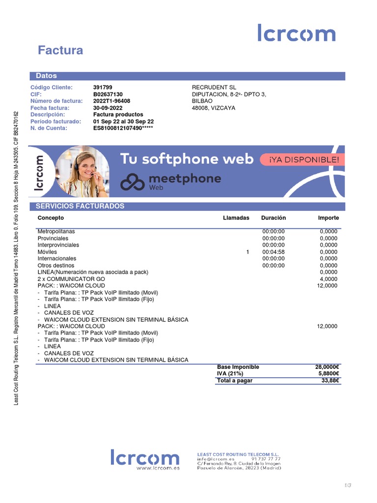 Factura: Datos | PDF | Industrias de servicio | Telecomunicaciones