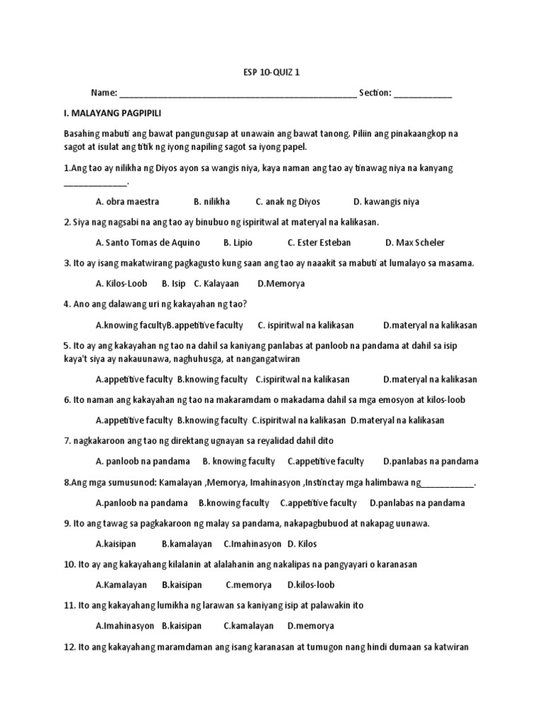 ESP 10 Quiz | PDF