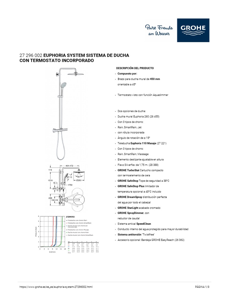 GROHE Specification Sheet 27296002 | PDF | Bienes manufacturados | Equipo