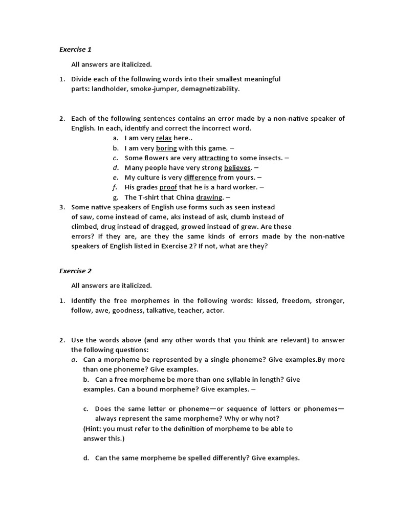 Quiz On Morphology | PDF | Word | English Language
