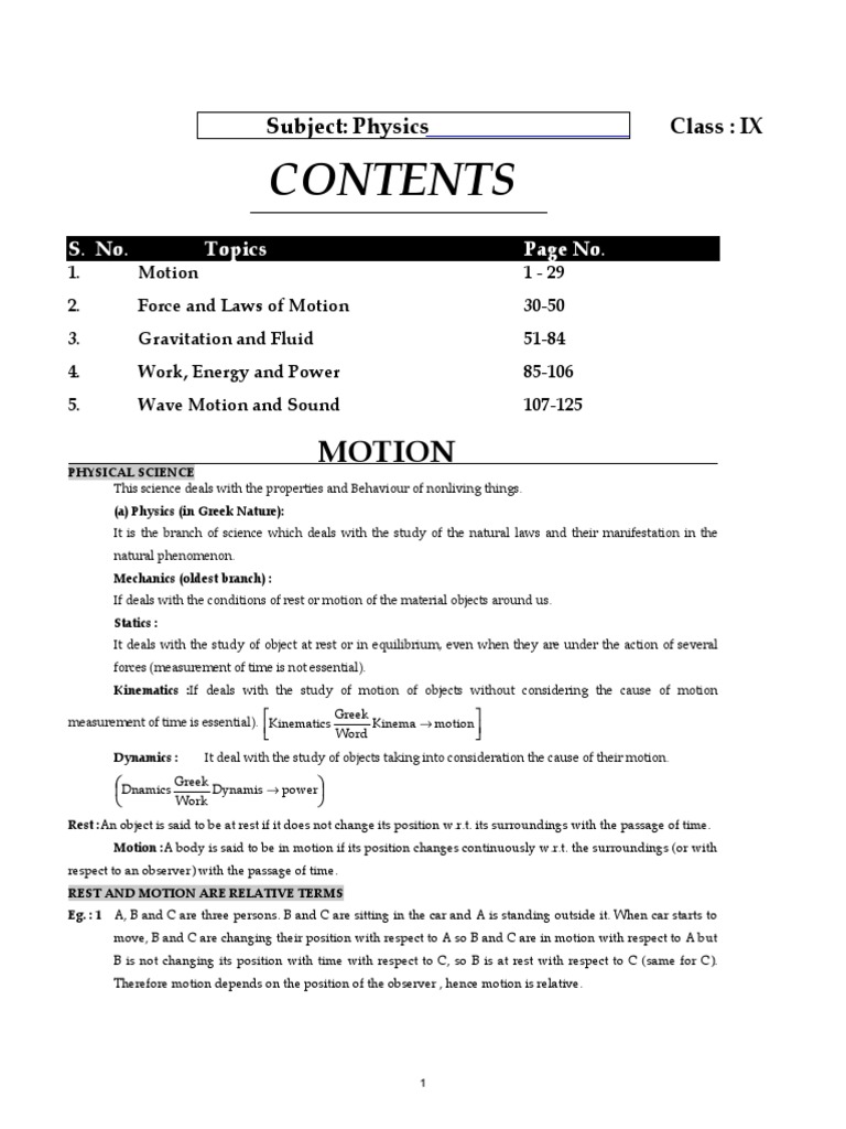 Class IX SA-I & II Physics IITFoundation, NTSE & Olympiad Study Package Session (PDFDrive) | PDF ...