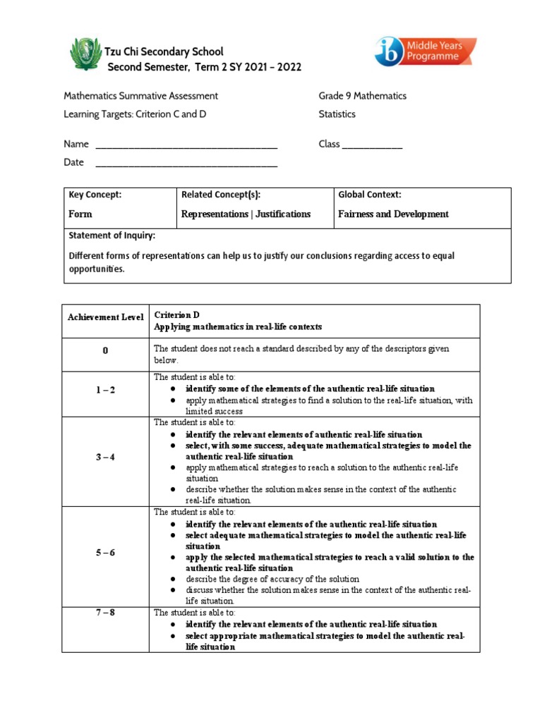 Criterion C and D 2 Grade 9 Standard | PDF | Mathematics | Information