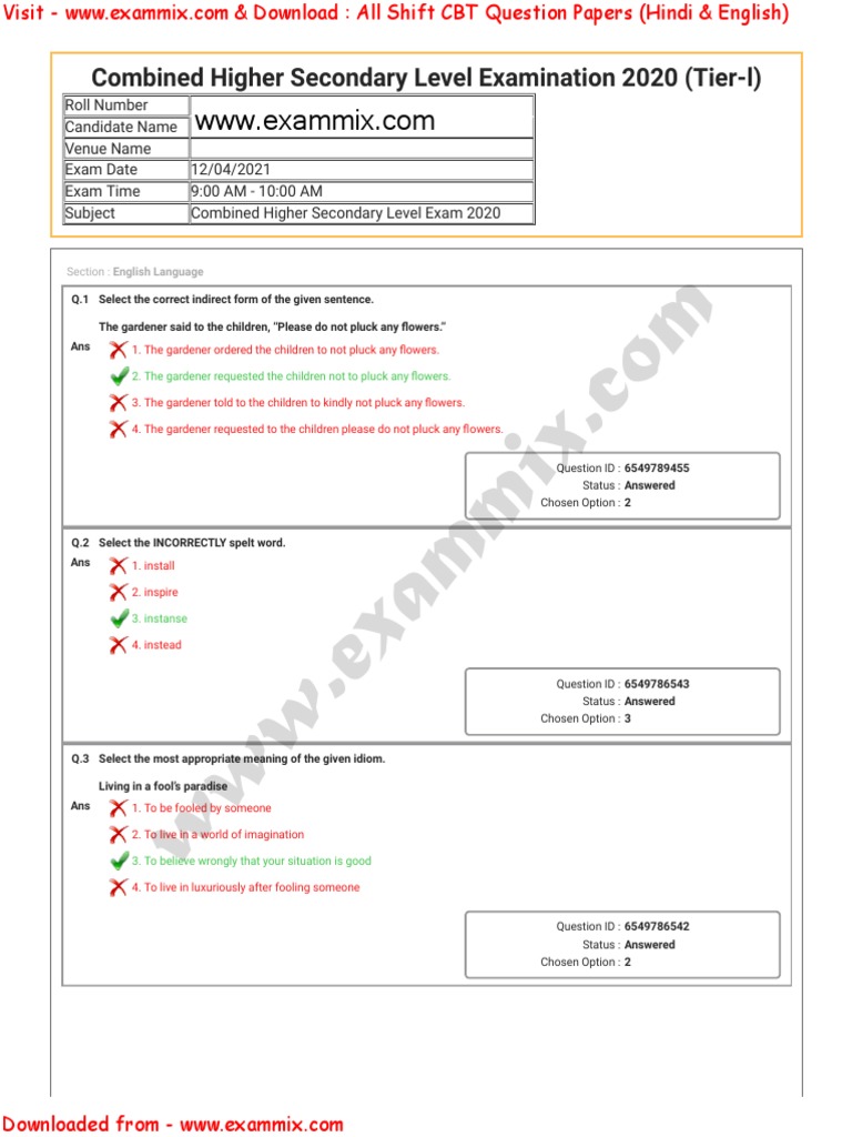 SSC CHSL Question Paper 12 April 2021 1st Shift in Hindi | PDF | Question