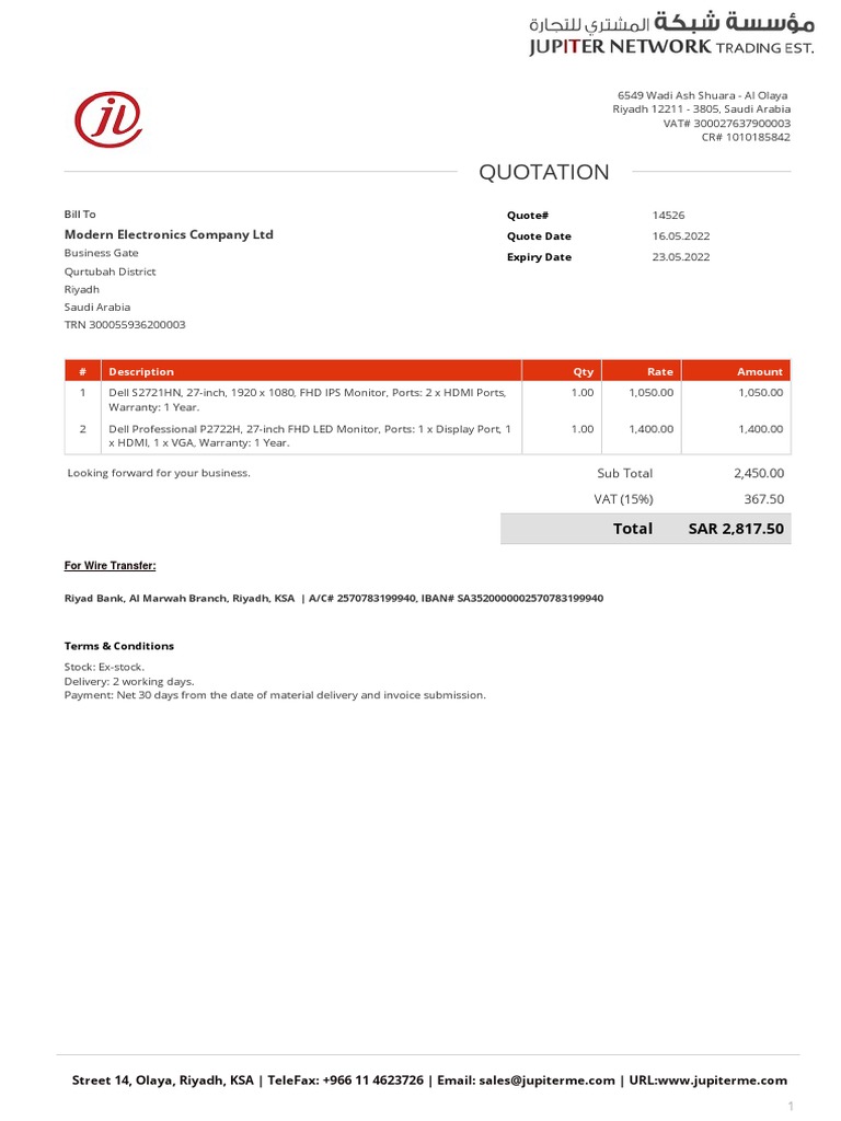 Quotation Quotation: Modern Electronics Company LTD | PDF | Information ...