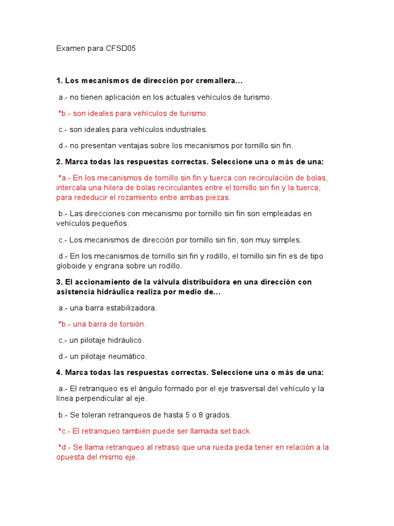 Examen para CFSD05 | PDF | Direccion | Neumático
