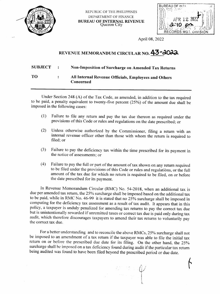 Non-Imposition of Surcharge on Amended Returns | PDF