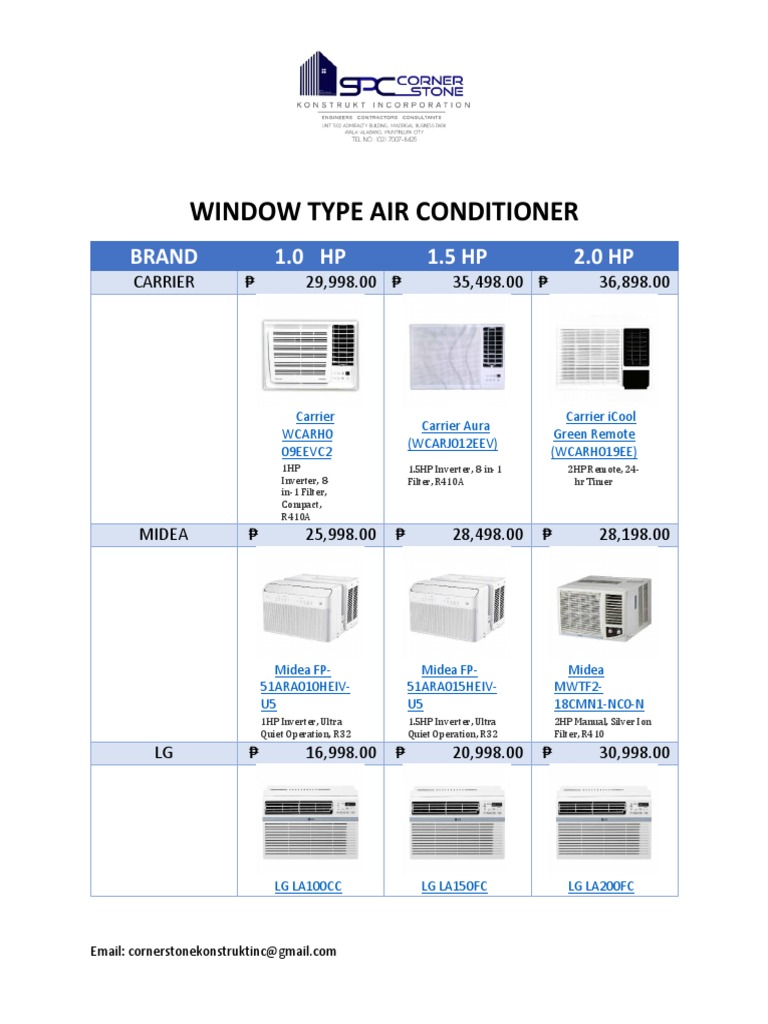 Window Type Air Conditioner Prices | PDF