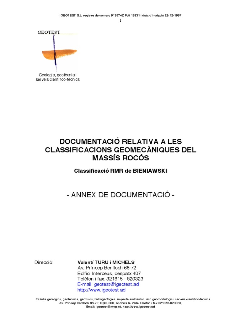 RMR Bieniawski 1979 | PDF