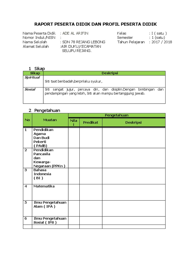 Contoh Rapot | PDF