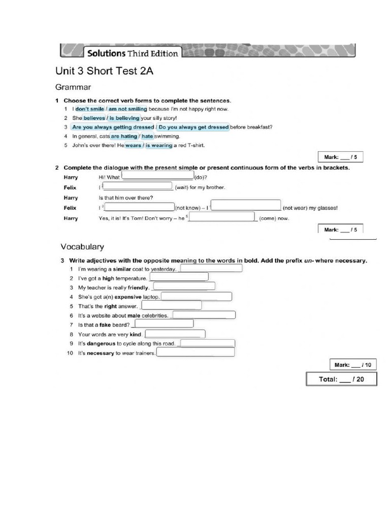 Unit 3 Short Test | PDF