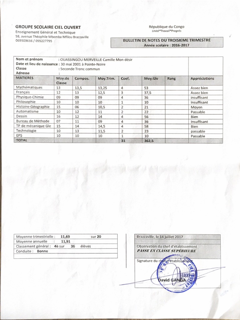 Bulletin 3 Trimestre Seconde | PDF