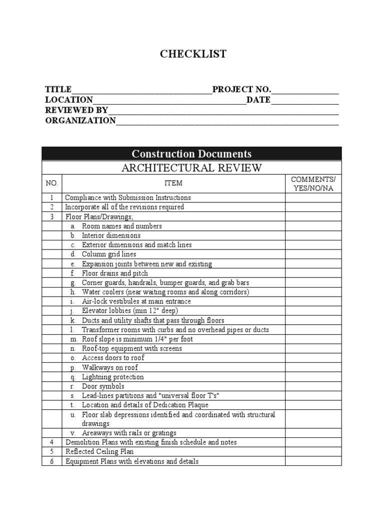Construction Documents Checklist | PDF | Door | Buildings And Structures