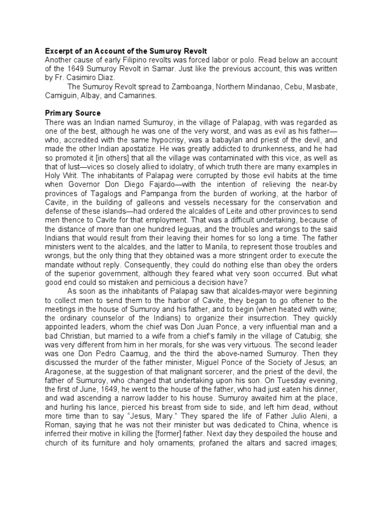 Excerpt of An Account of The Sumuroy Revolt | PDF