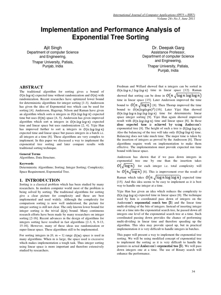 Implementation and Performance Analysis of Exponential Tree Sorting | PDF | Time Complexity ...