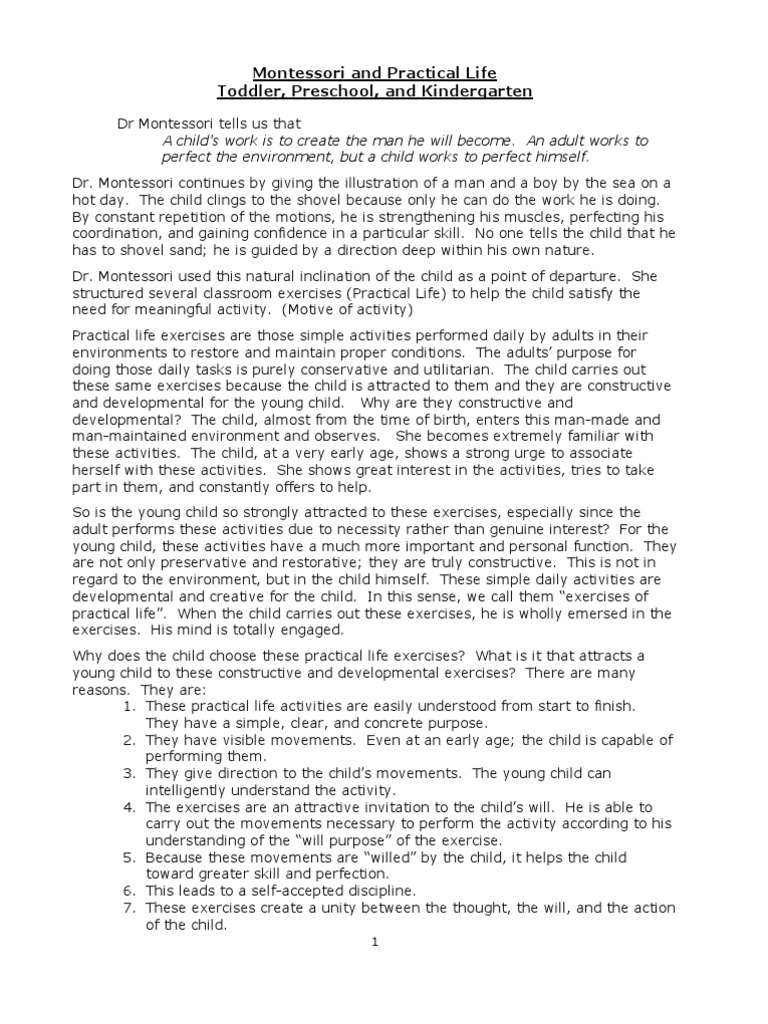 Montessori and Practical Life | PDF | Physical Exercise | Teachers