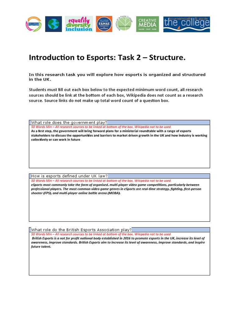 Introduction To Esports Research Task 2 | PDF | Gaming | Entertainment