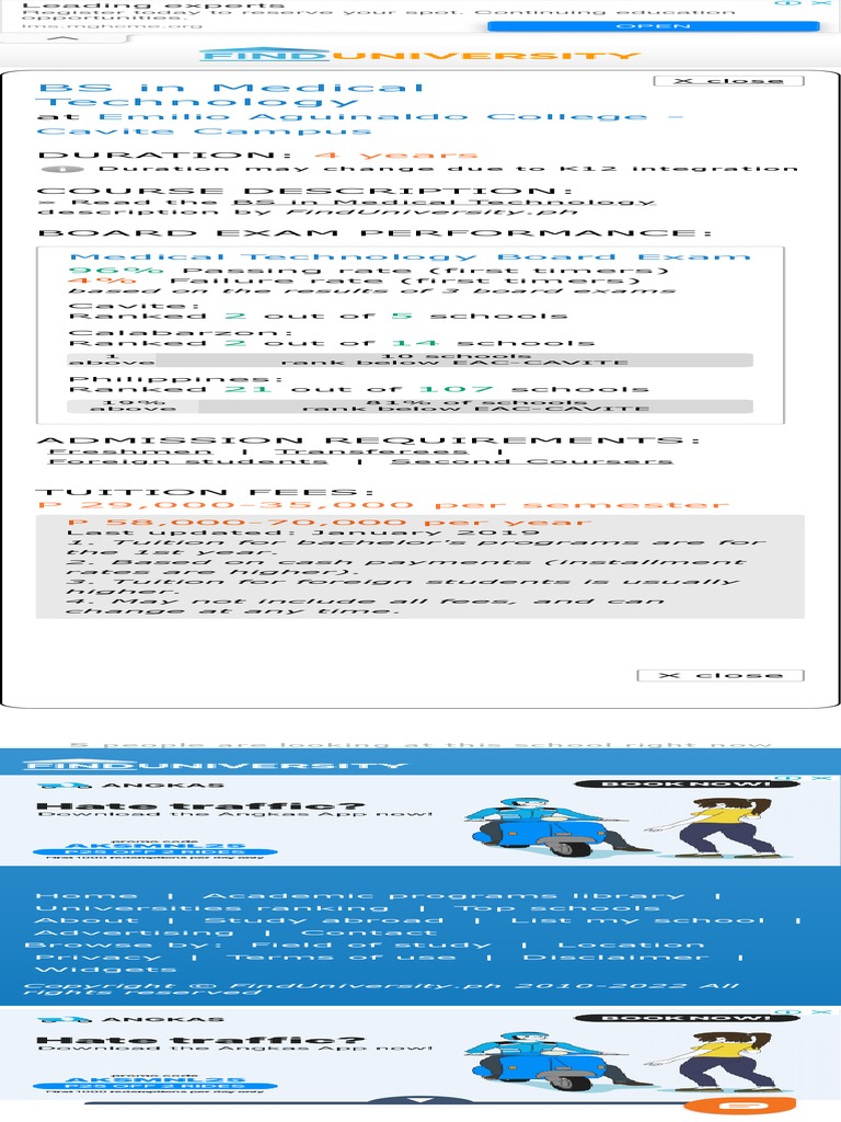 EAC Cavite Campus Medical Technology Courses Offered | PDF