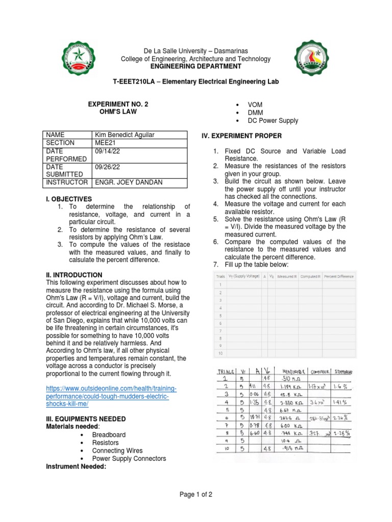 EXPERIMENT 2 - Individual Lab Report | Download Free PDF | Electrical ...