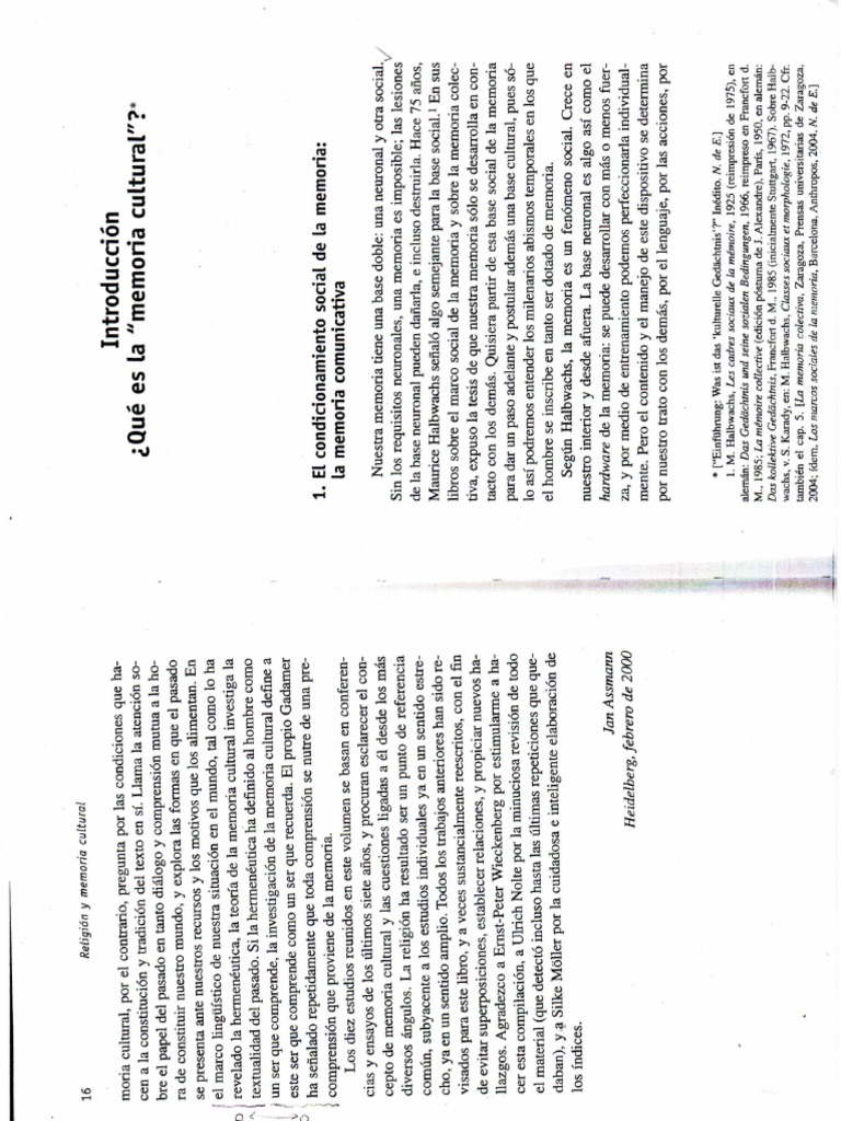Jan Assmann - Que Es La Memoria Cultural | PDF