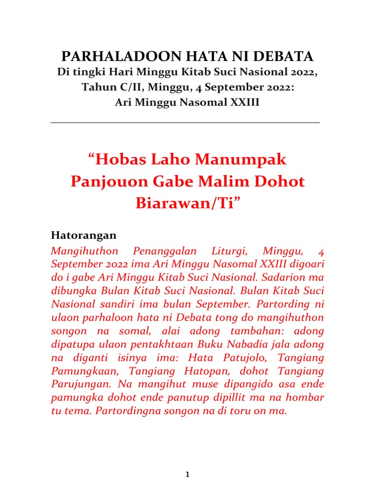 Teks Ibadat Hari Minggu Kitab Suci Bahasa Toba | PDF