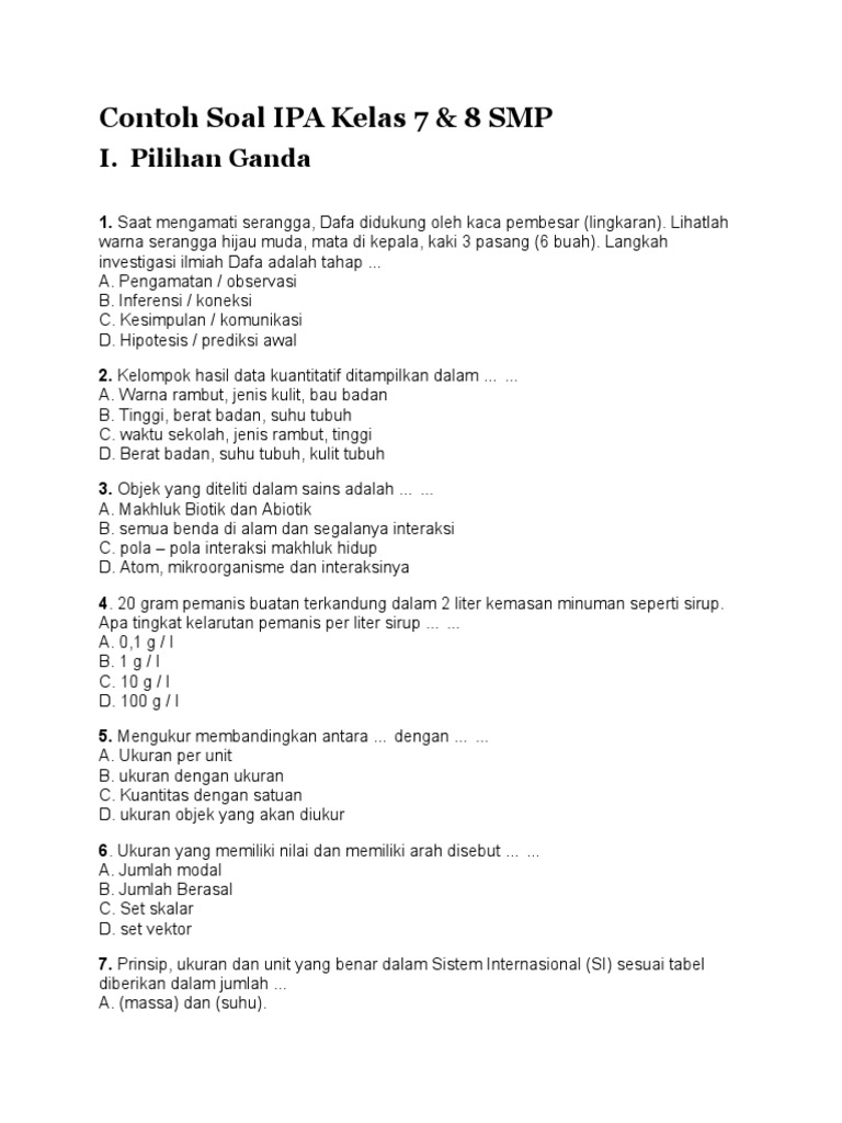 Contoh Soal IPA Kompetisi Pesona Edu | PDF
