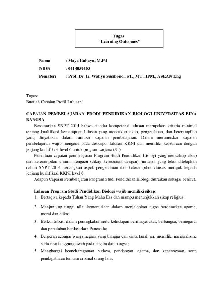 Tugas Learning Outcomes | PDF