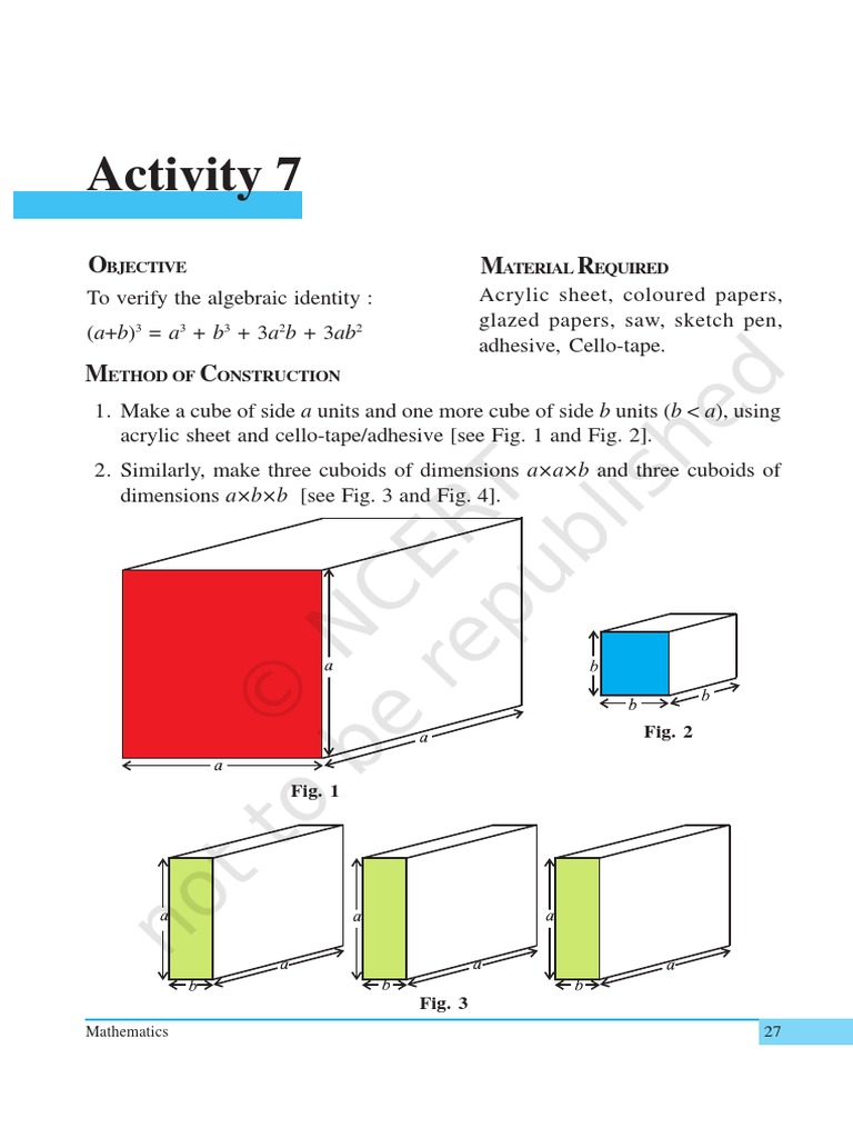 Verifying the Algebraic Identity (a+b)3 = a3 + b3 + 3a2b + 3ab2 Through ...