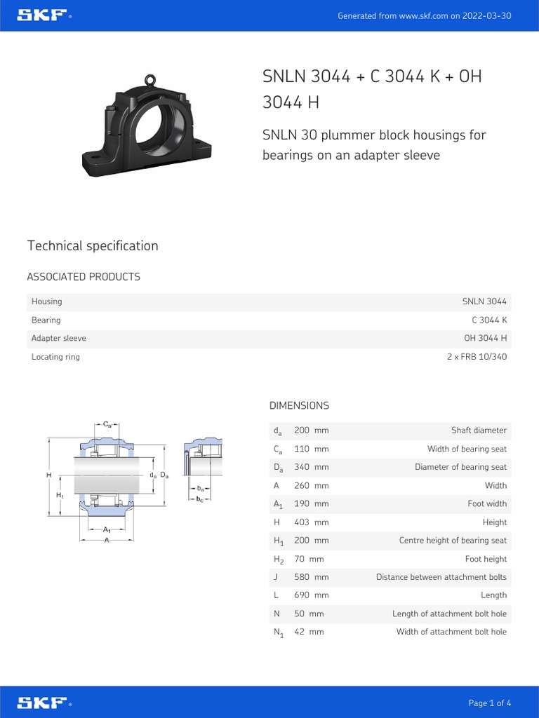 SNLN 3044 + C 3044 K + OH 3044 H: SNLN 30 Plummer Block Housings For ...