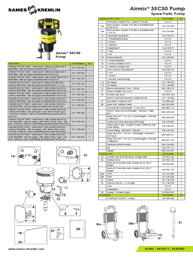 AIRMIX 35C50 Spare Parts | PDF | Pump | Piston