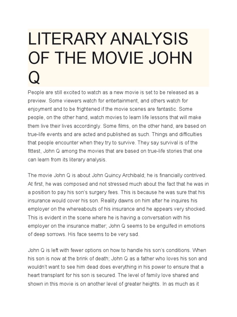 Literary Analysis of The Movie John Q | PDF | Social Science | Wellness