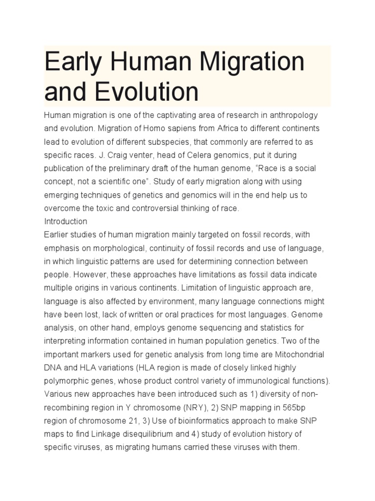 Early Human Migration and Evolution | PDF | Human Skin Color | Single ...