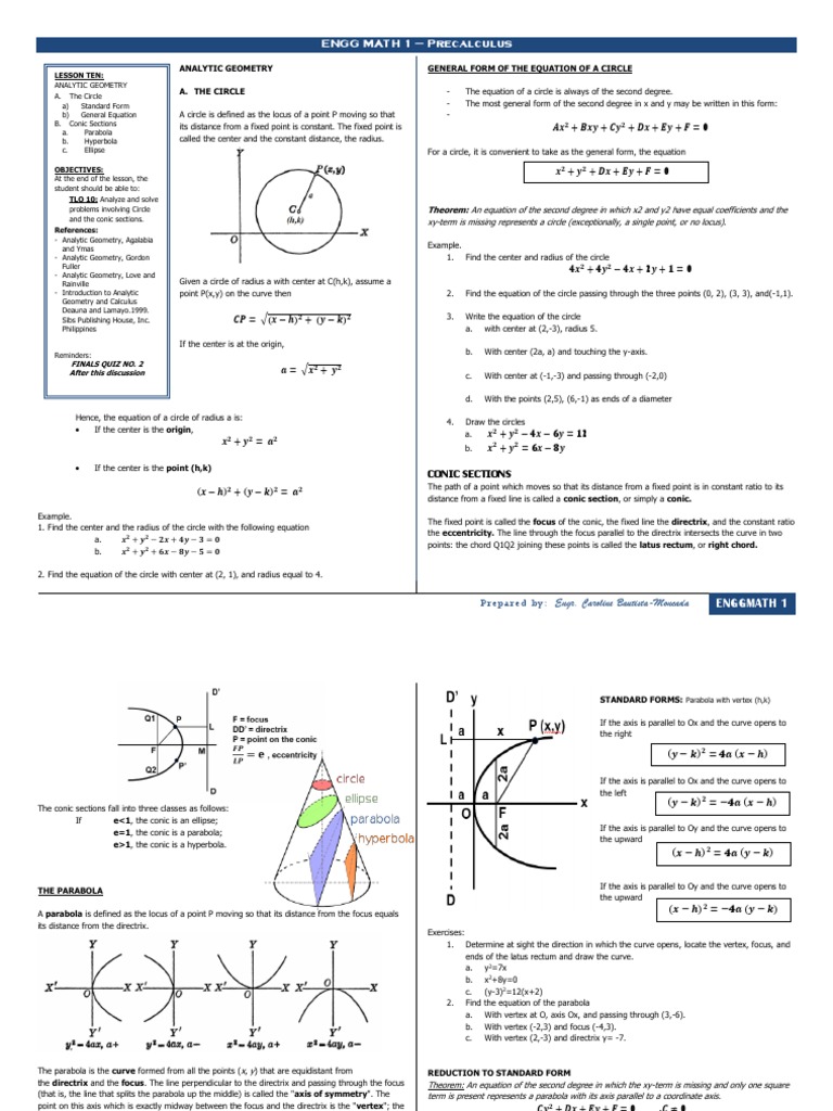 Calculus Handout | PDF | Ellipse | Circle