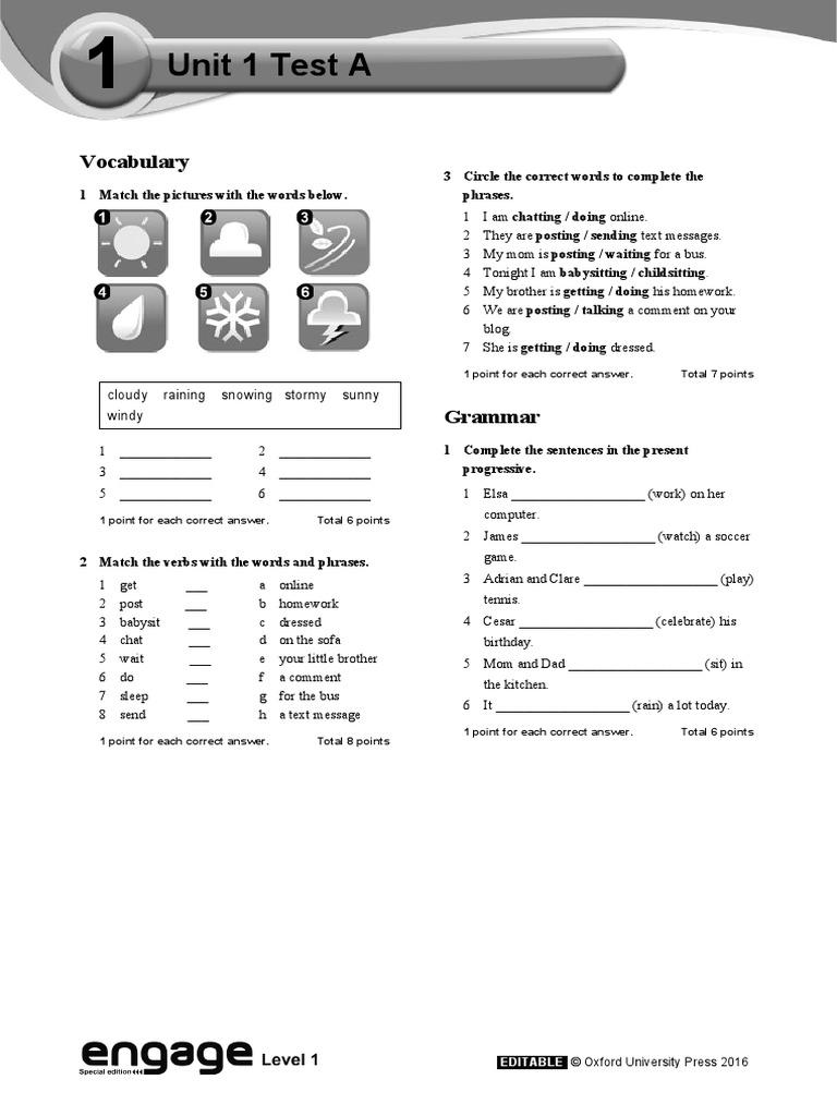 Engage 1 Unit 1 Test A | PDF