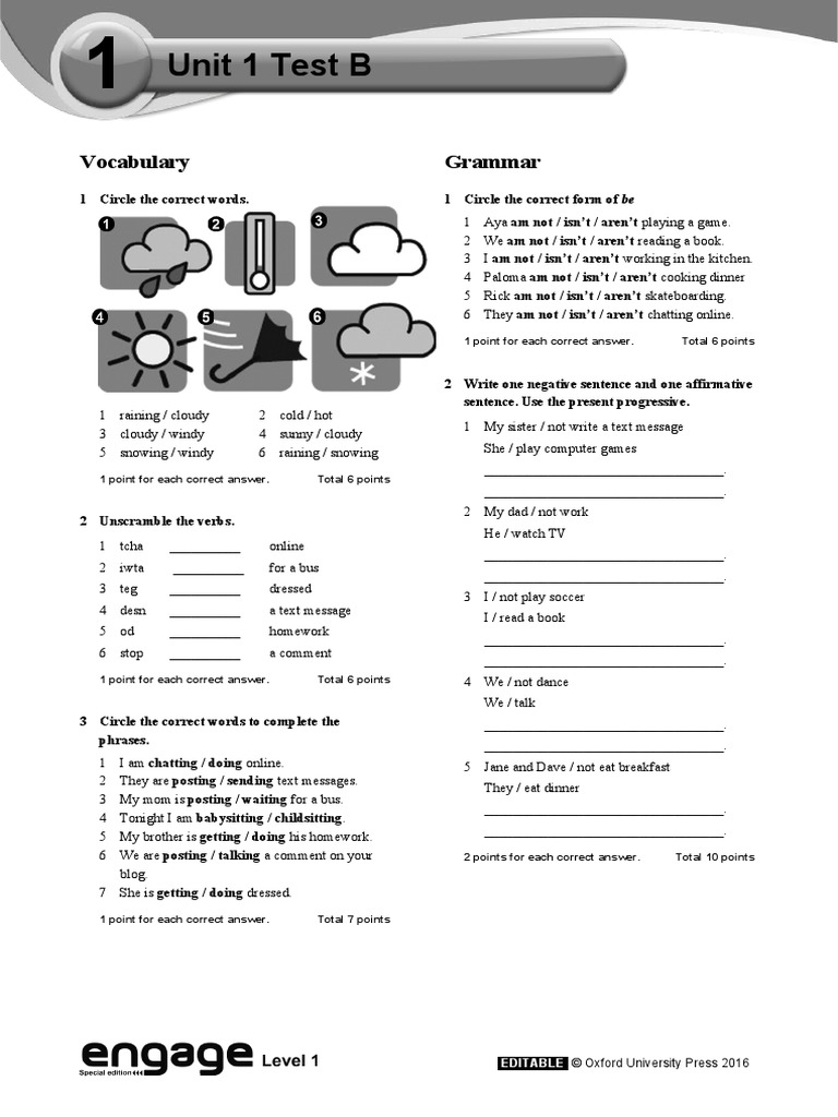 Engage 1 Unit 1 Test B | PDF | Grammar | Linguistics