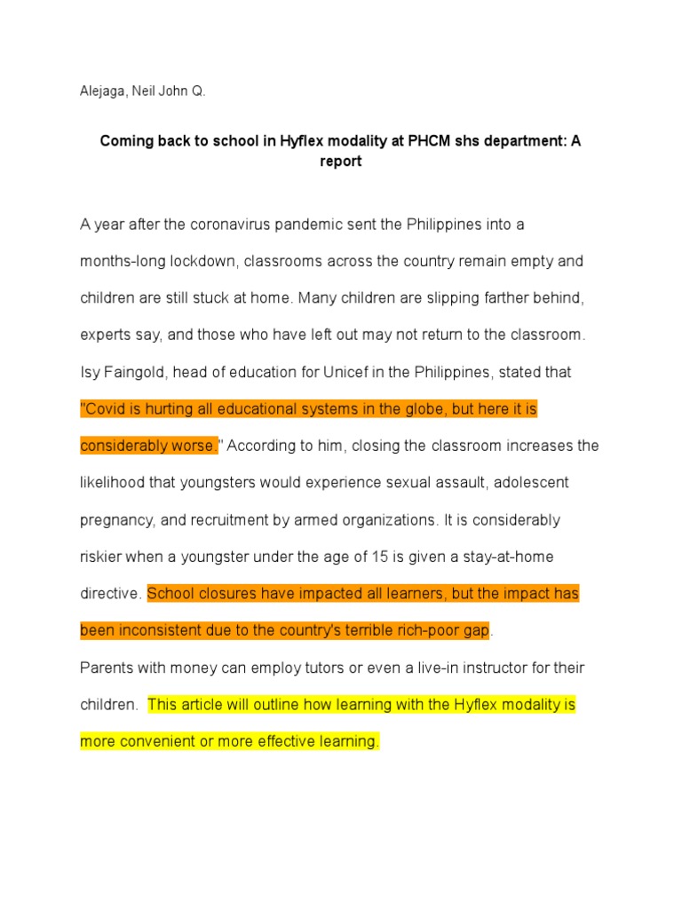 Coming Back To School in Hyflex Modality at PHCM SHS Department - A ...
