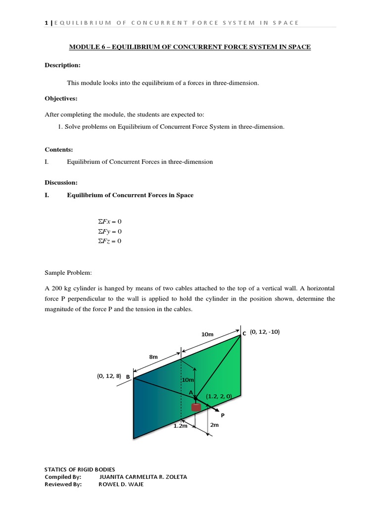 Module 6 - Equilibrium of Concurrent Force System in Space | PDF | Force | Geometry