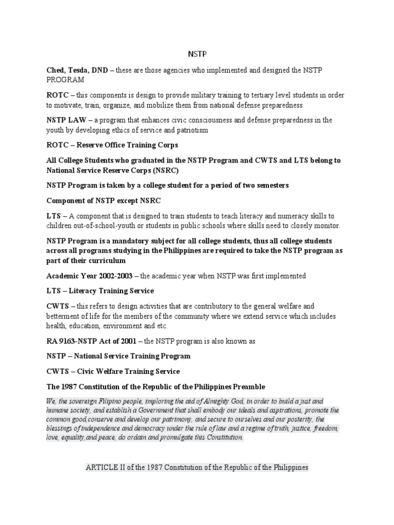 NSTP Prelim Exam Reviewer | PDF | Flag | National Security