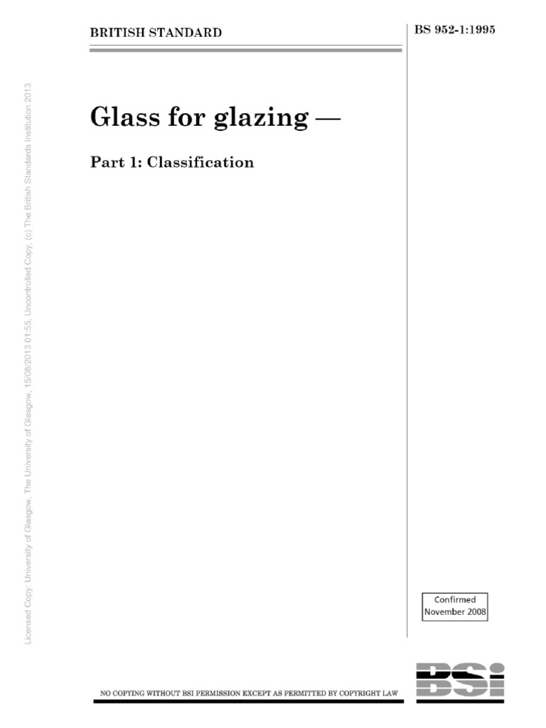 BS 952-1 - Glass For Glazing Part 1 - Sample | PDF