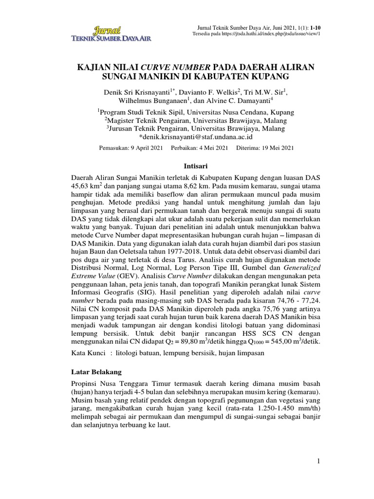 Nilai Curve Number DAS Manikin Kupang | PDF