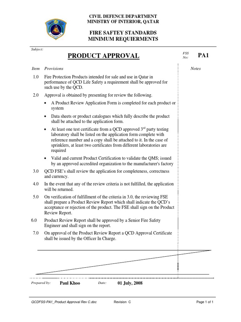 QCDFSS-PA1 - Product Approval Rev C | PDF | Safety