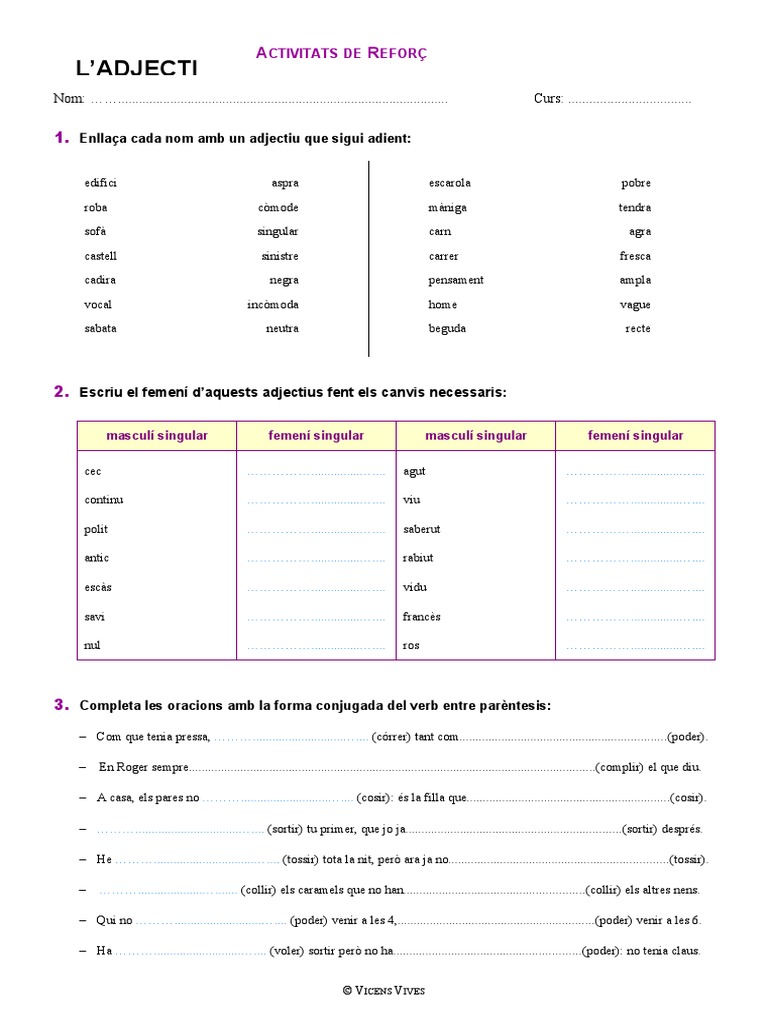 Exercicis Adjectiu Ref I Amp Alumnes | PDF