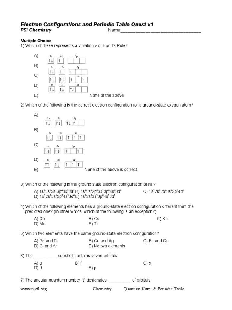 Electron Configurations and Periodic Table Quiz | PDF | Electron ...