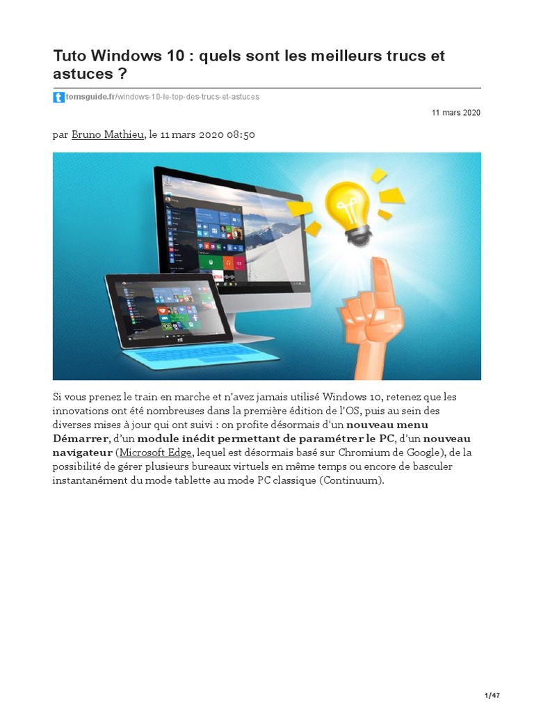 Tuto Windows 10 Quels Sont Les Meilleurs Trucs Et Astuces | PDF ...