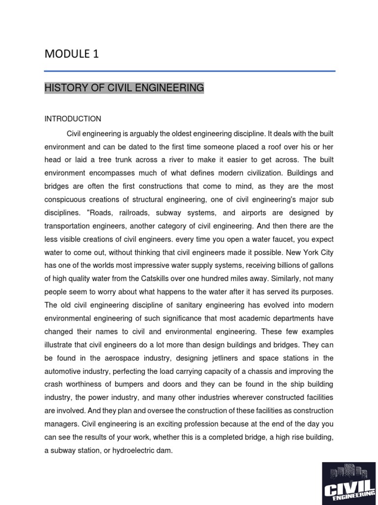 MODULE 1 History of CE | PDF | Civil Engineering | Engineering