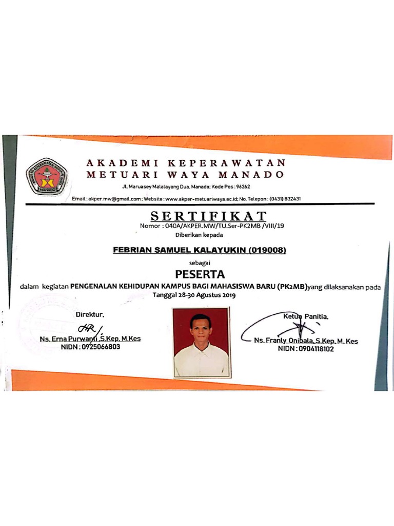 Contoh Sertifikat PK2MB | PDF