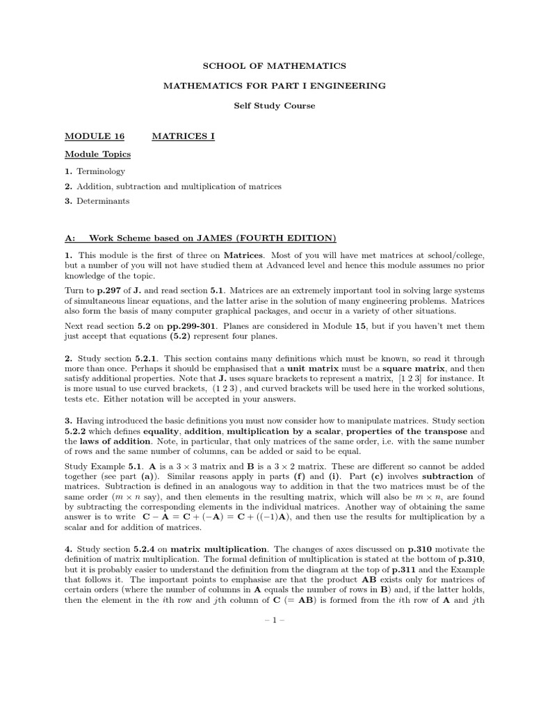 Matrix 1 Pdf Matrix Mathematics Determinant